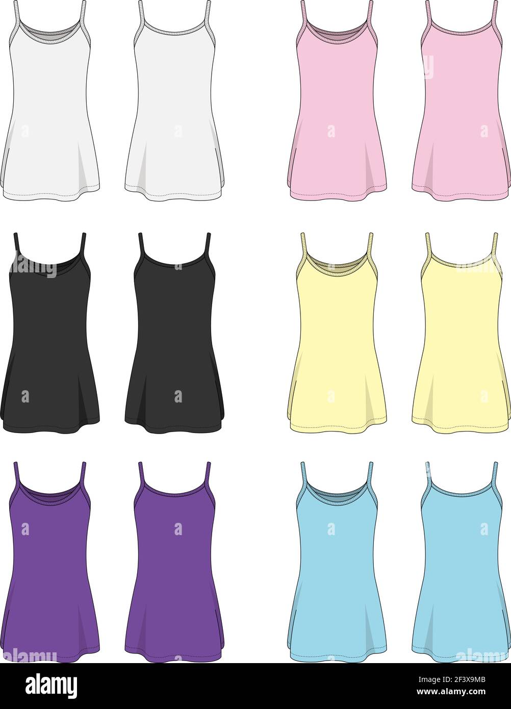 Woman long camisole dress template illustration set Stock Vector Image ...