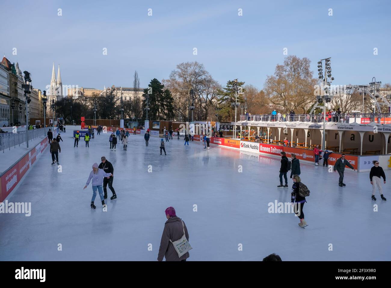 Vienna, Austria - February 18, 2021: Ice skating in front of the Vienna ...