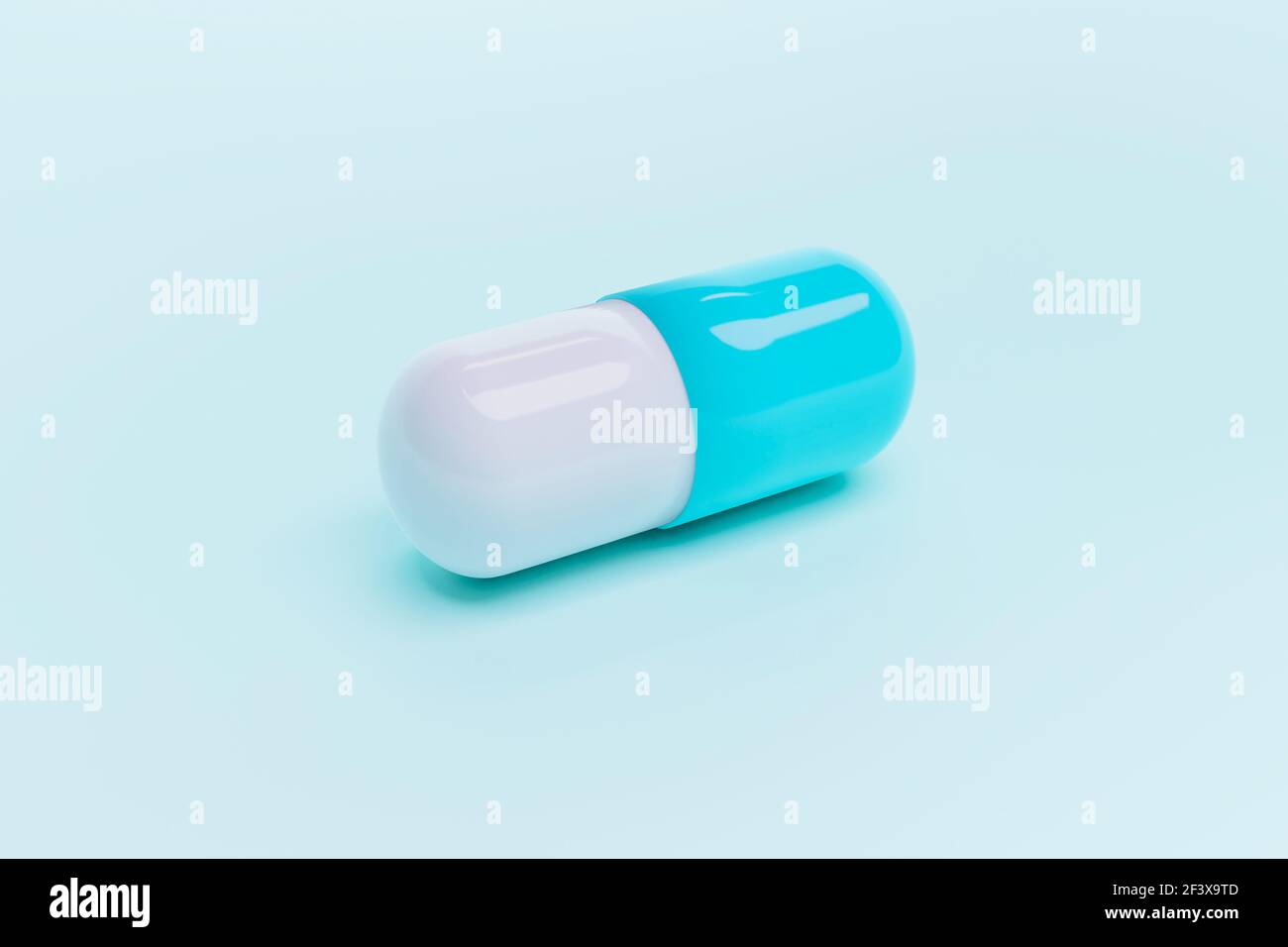 blue and white single capsule medication, 3d illustration rendering ...