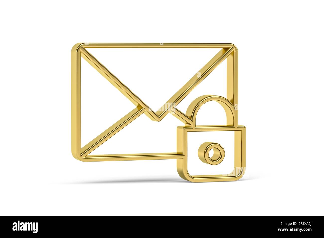Golden 3d email locked icon isolated on white background - 3D render ...