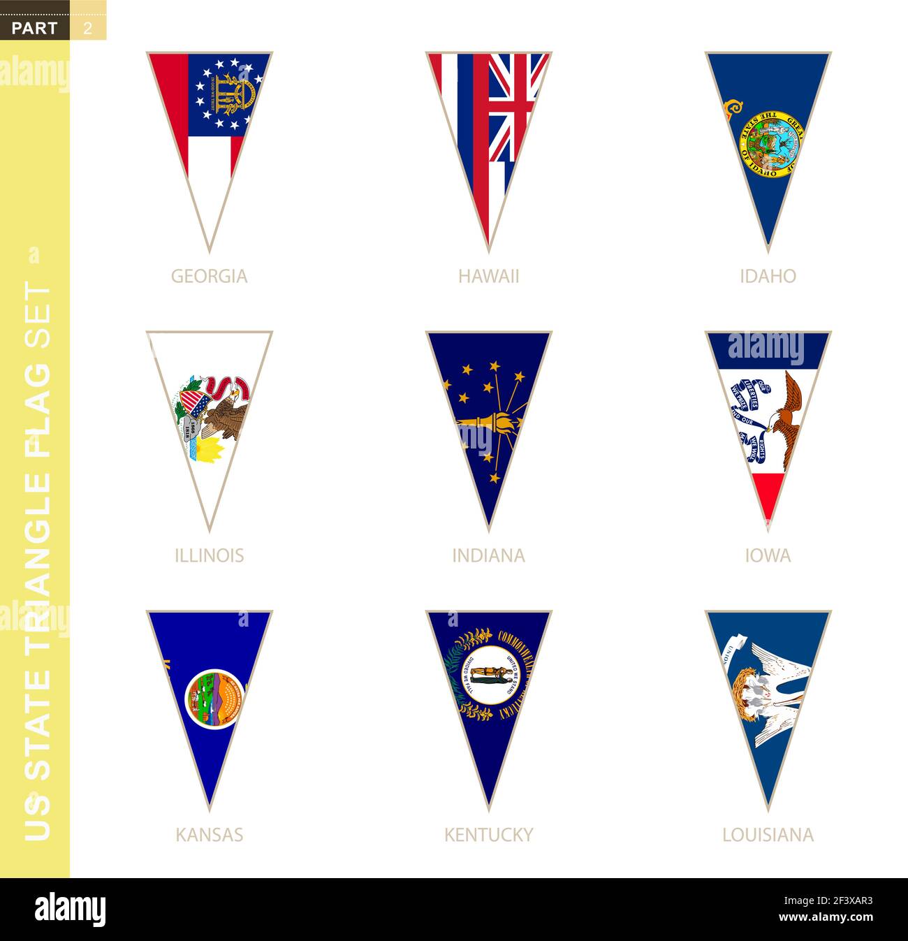 Triangle USA states flag set, stylized state flags of Georgia, Hawaii ...