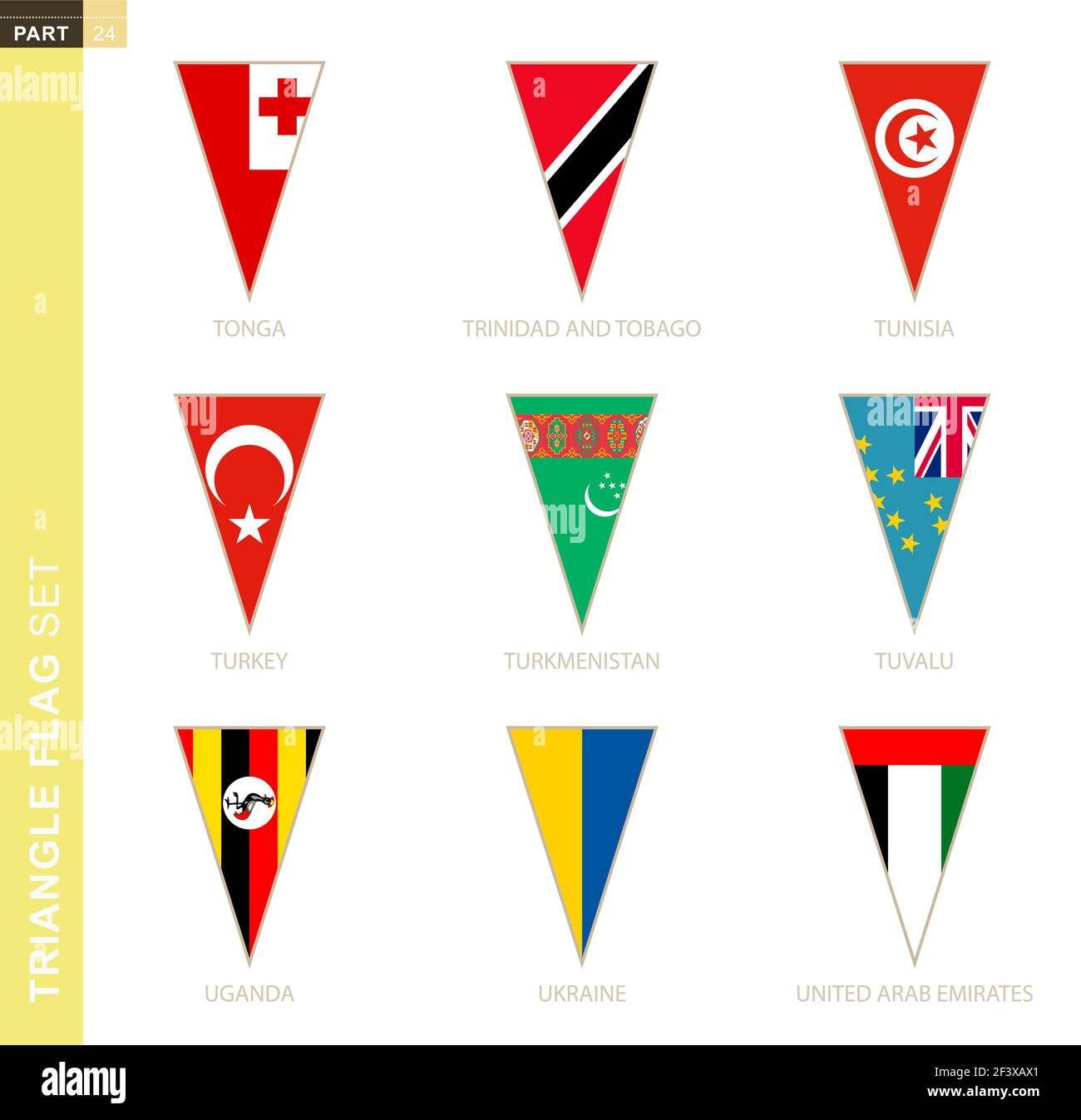 Triangle flag set, stylized country flags of Tonga, Trinidad and Tobago ...