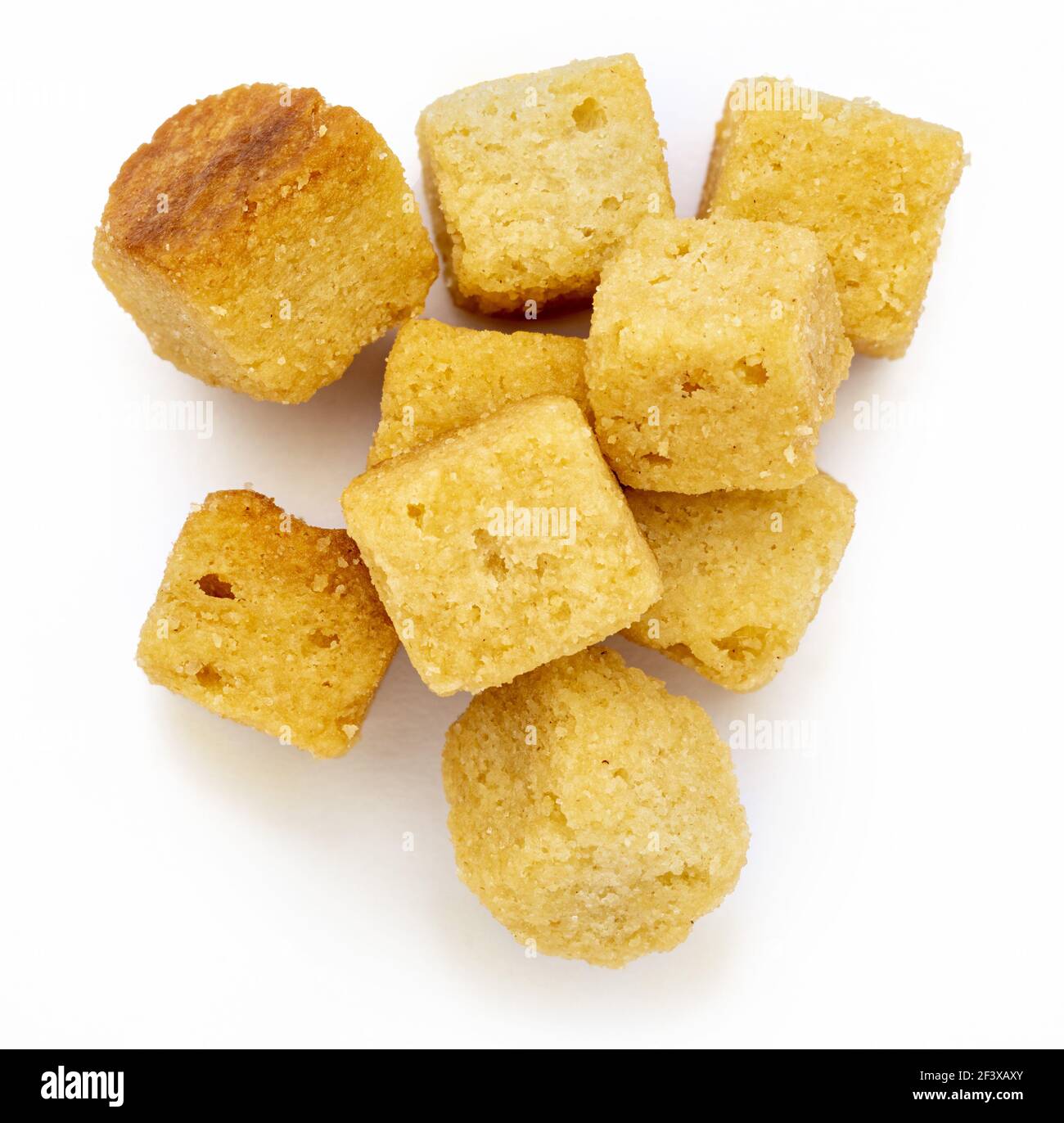 Cluster crispy croutons. Cubes of bread toasted and fried in oil ...