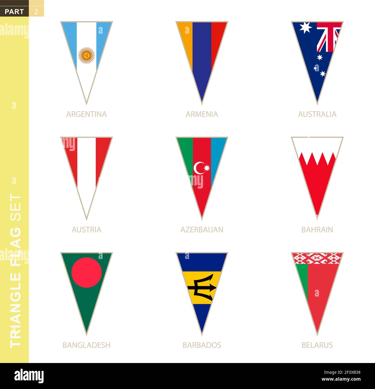 Triangle flag set, stylized country flags of Argentina, Armenia ...