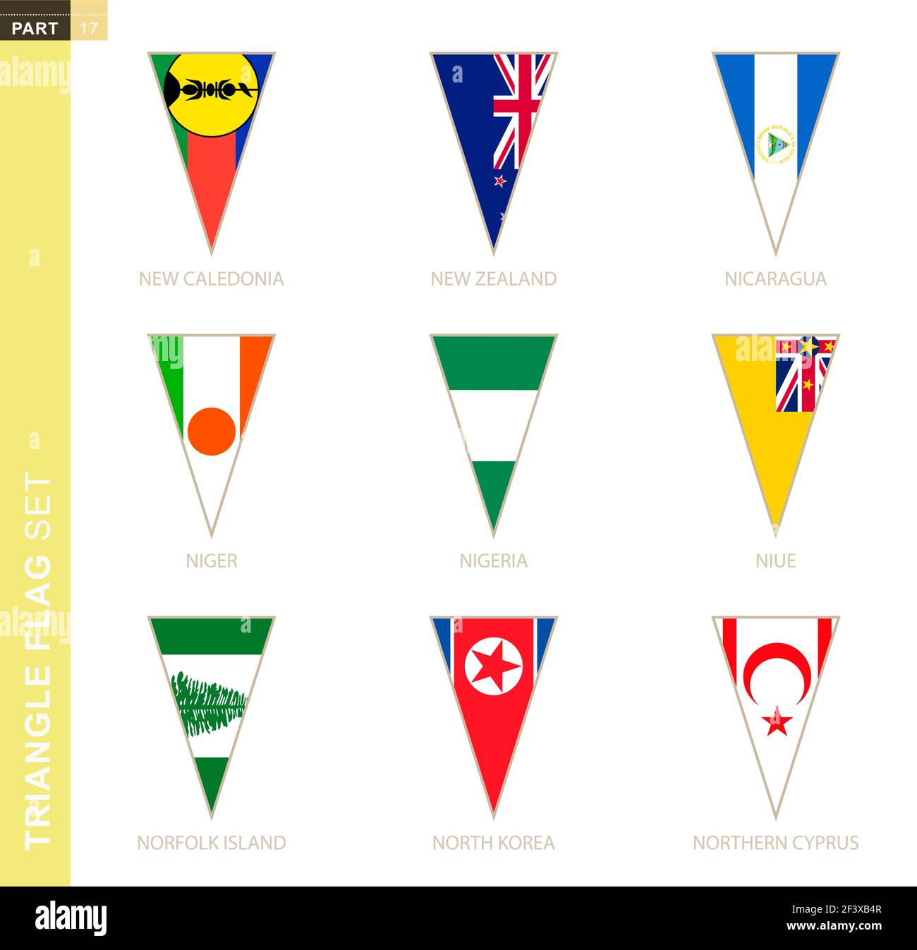 Triangle flag set, stylized country flags of New Caledonia, New Zealand ...