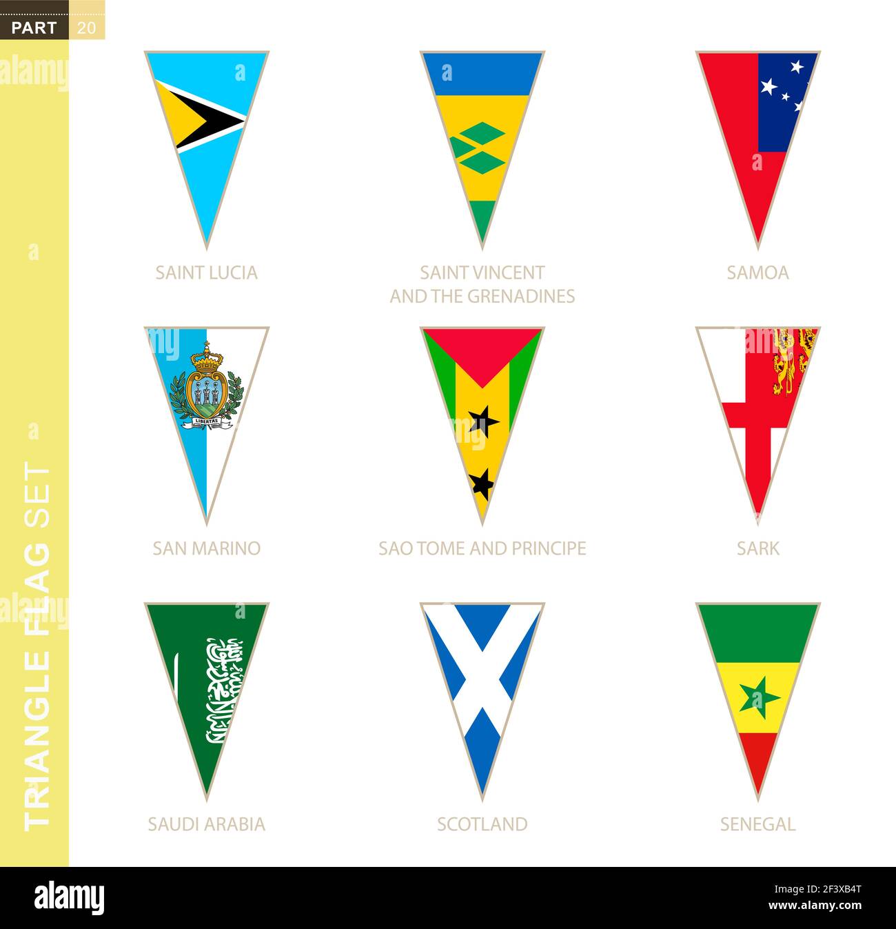 Triangle flag set, stylized country flags of Saint Lucia, Saint Vincent ...