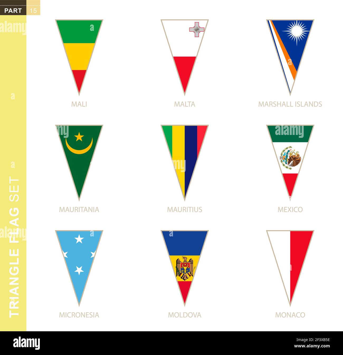 Triangle flag set, stylized country flags of Mali, Malta, Marshall ...