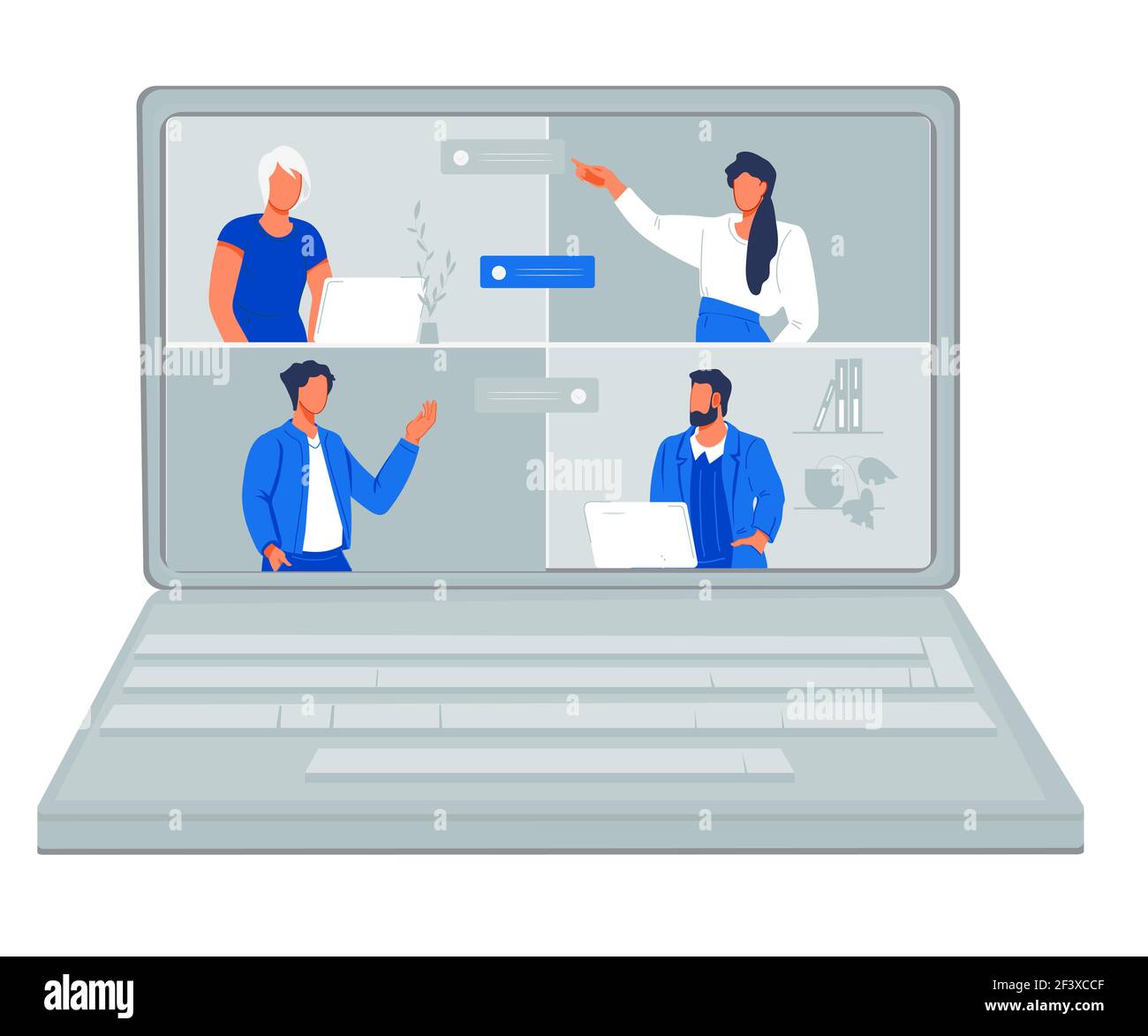Laptop with people talking on video conference, flat vector ...