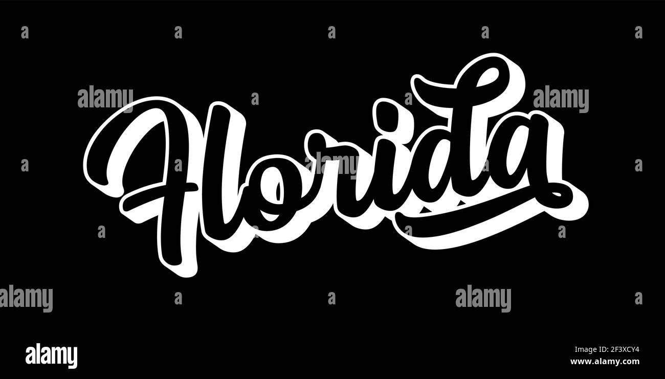 Hand sketched FLORIDA text. 3D vintage, retro lettering for poster ...