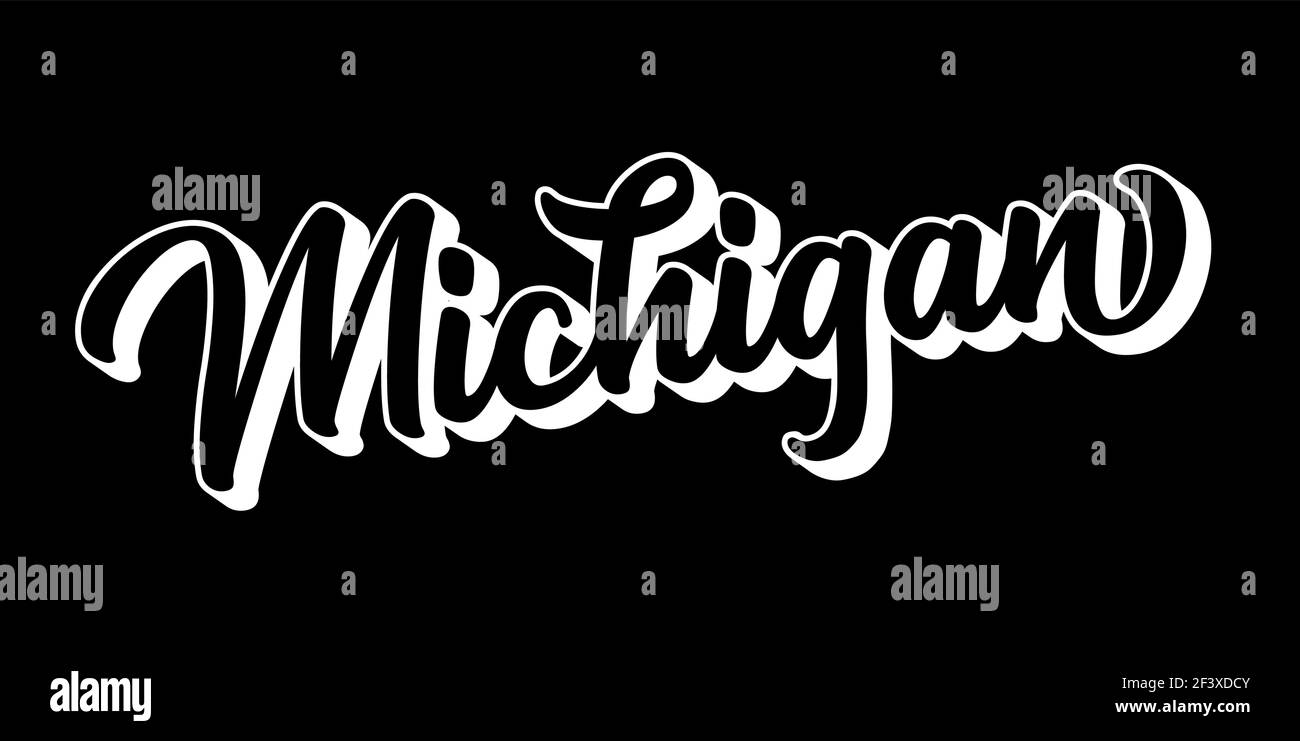 Hand sketched MICHIGAN text. 3D vintage, retro lettering for poster ...