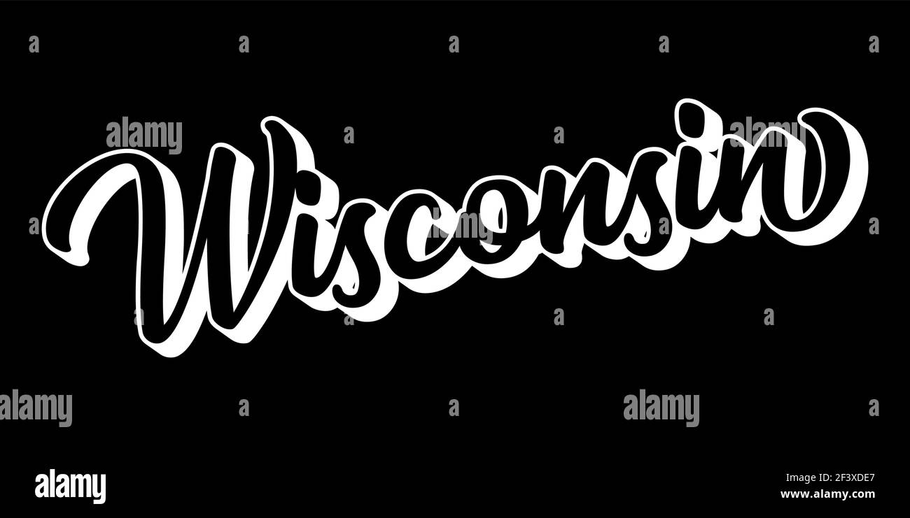 Hand sketched WISCONSIN text. 3D vintage, retro lettering for poster ...