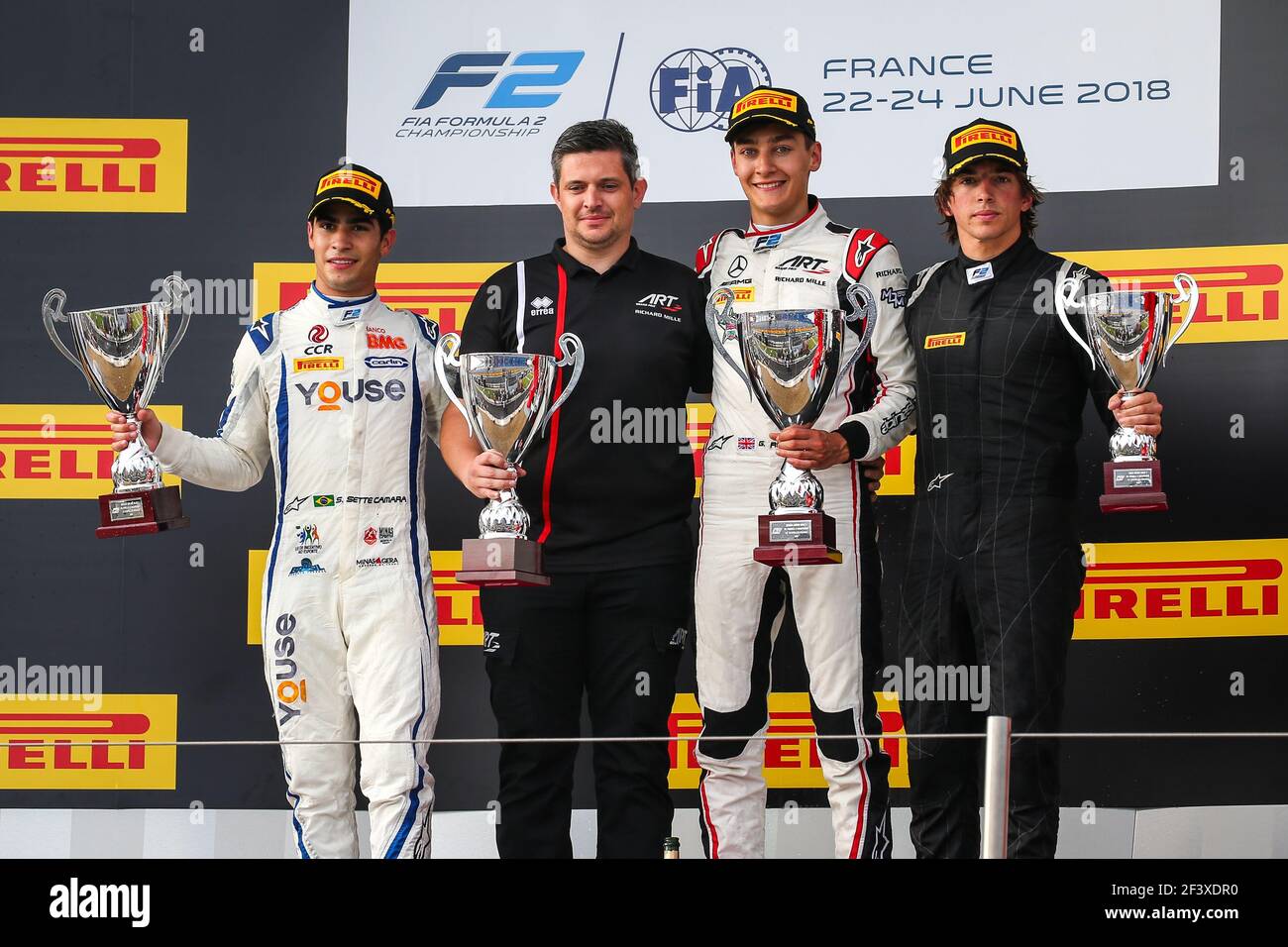 08 George Russell, ART Grand Prix, portrait, podium with Sette Camara ...