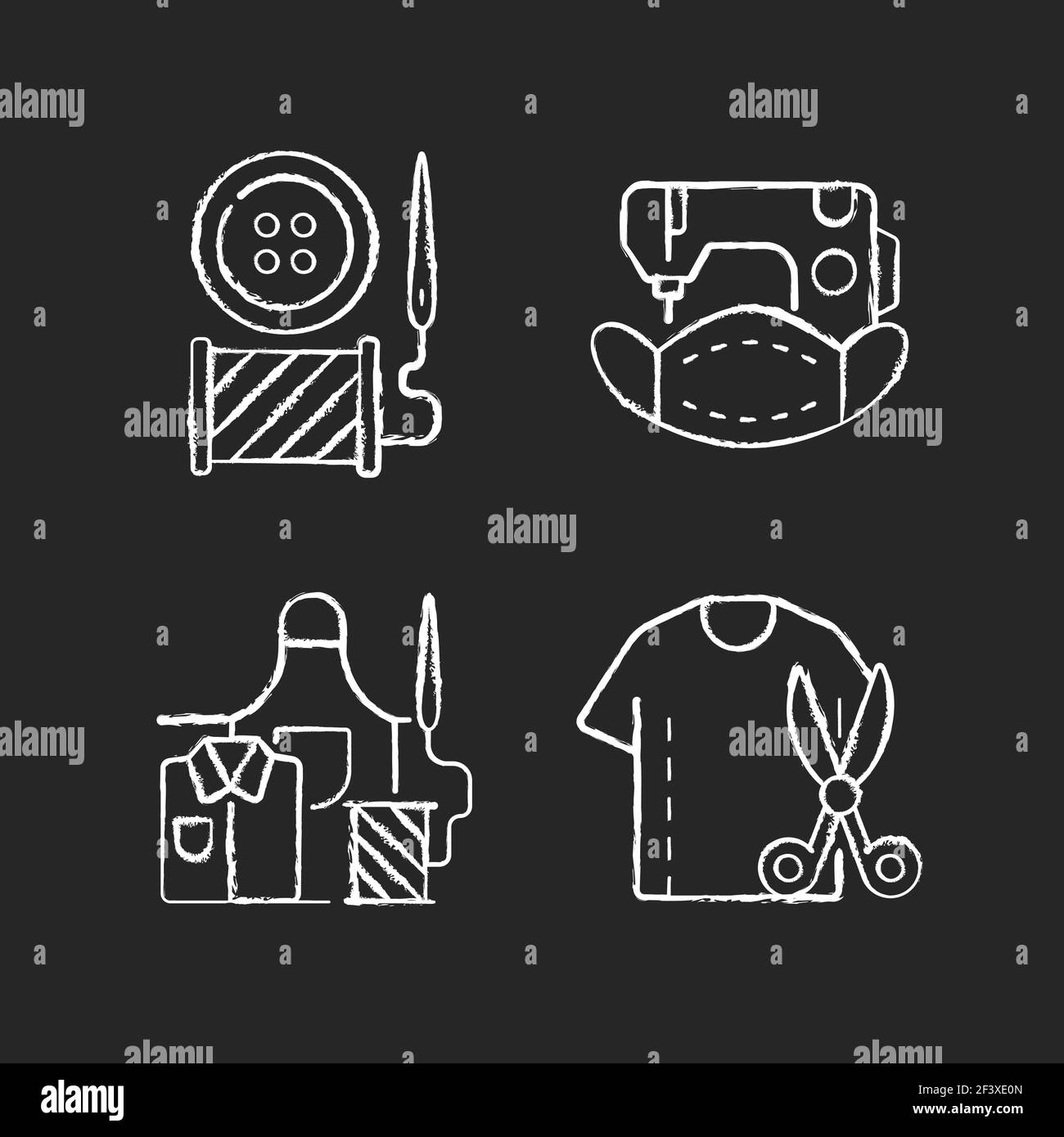 Clothing alteration chalk white icons set on black background Stock ...