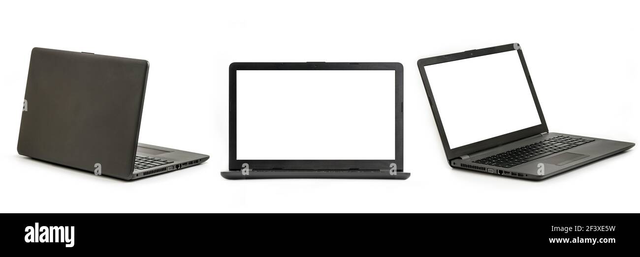 Laptop computer with white screen and keyboard angle, front and rear ...