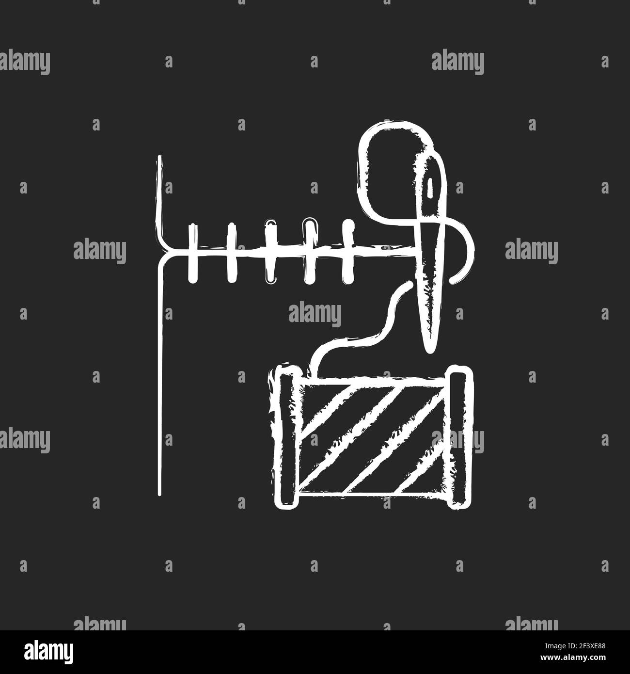 Hemming and seam repair chalk white icon on black background Stock ...
