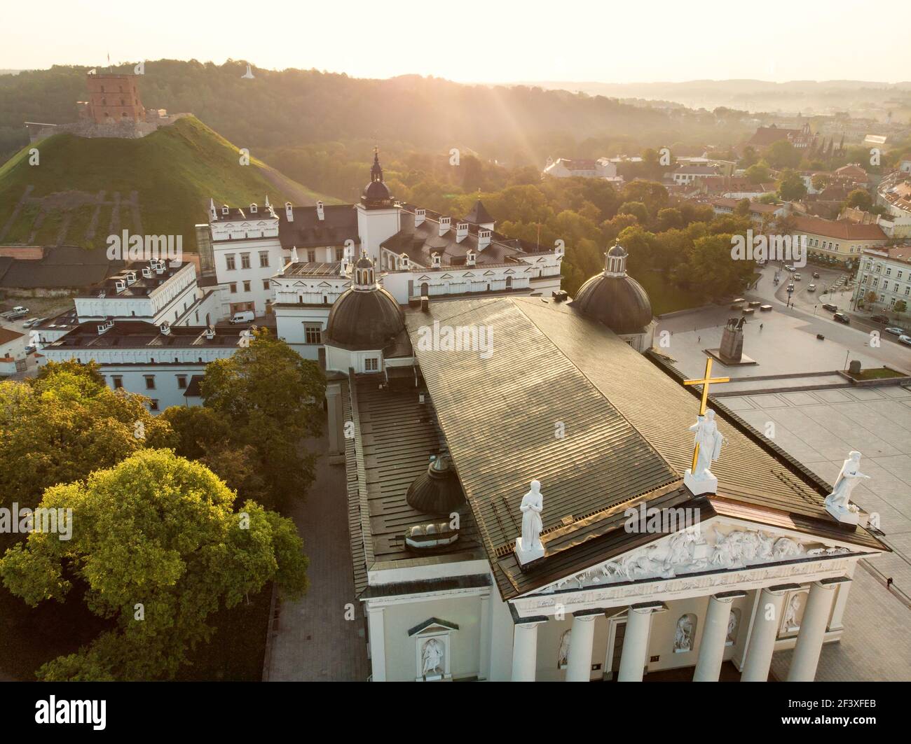 Aerial view of The Cathedral Square, main square of Vilnius Old Town, a ...