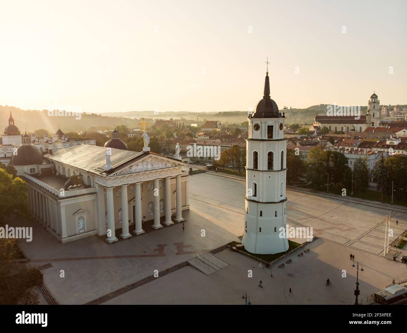 Aerial view of The Cathedral Square, main square of Vilnius Old Town, a ...