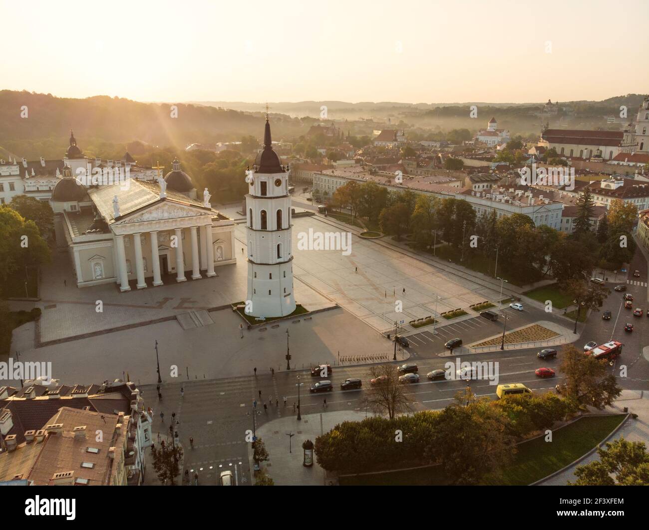 Aerial view of The Cathedral Square, main square of Vilnius Old Town, a ...