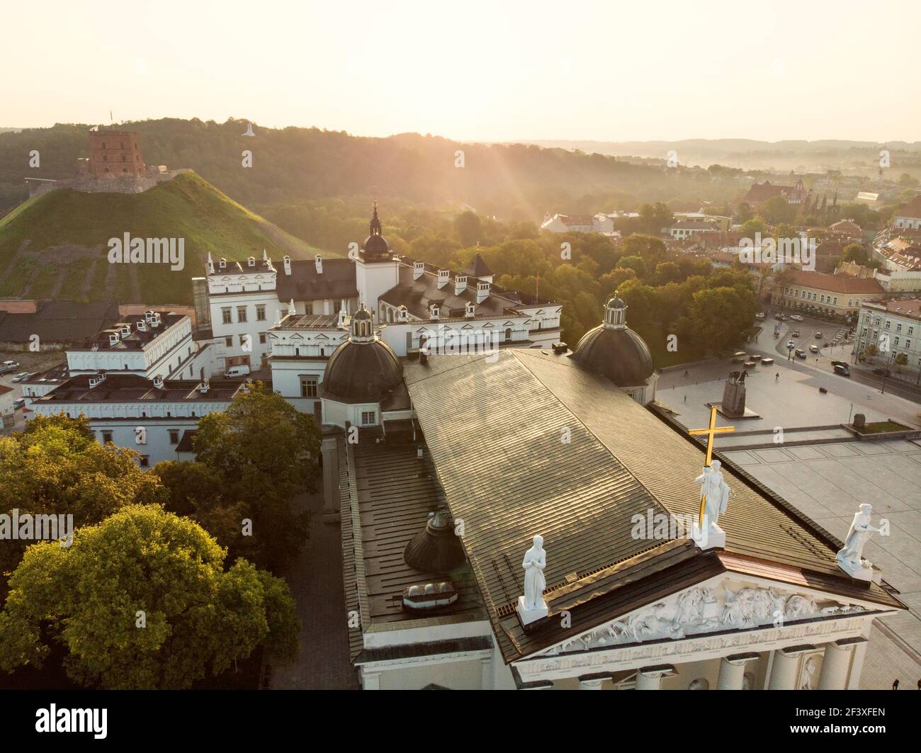 Aerial view of The Cathedral Square, main square of Vilnius Old Town, a ...