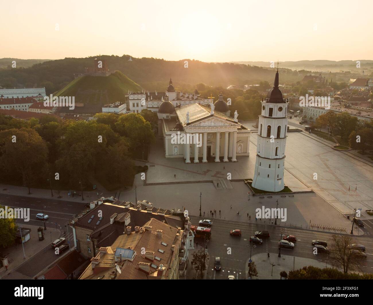 Aerial view of The Cathedral Square, main square of Vilnius Old Town, a ...