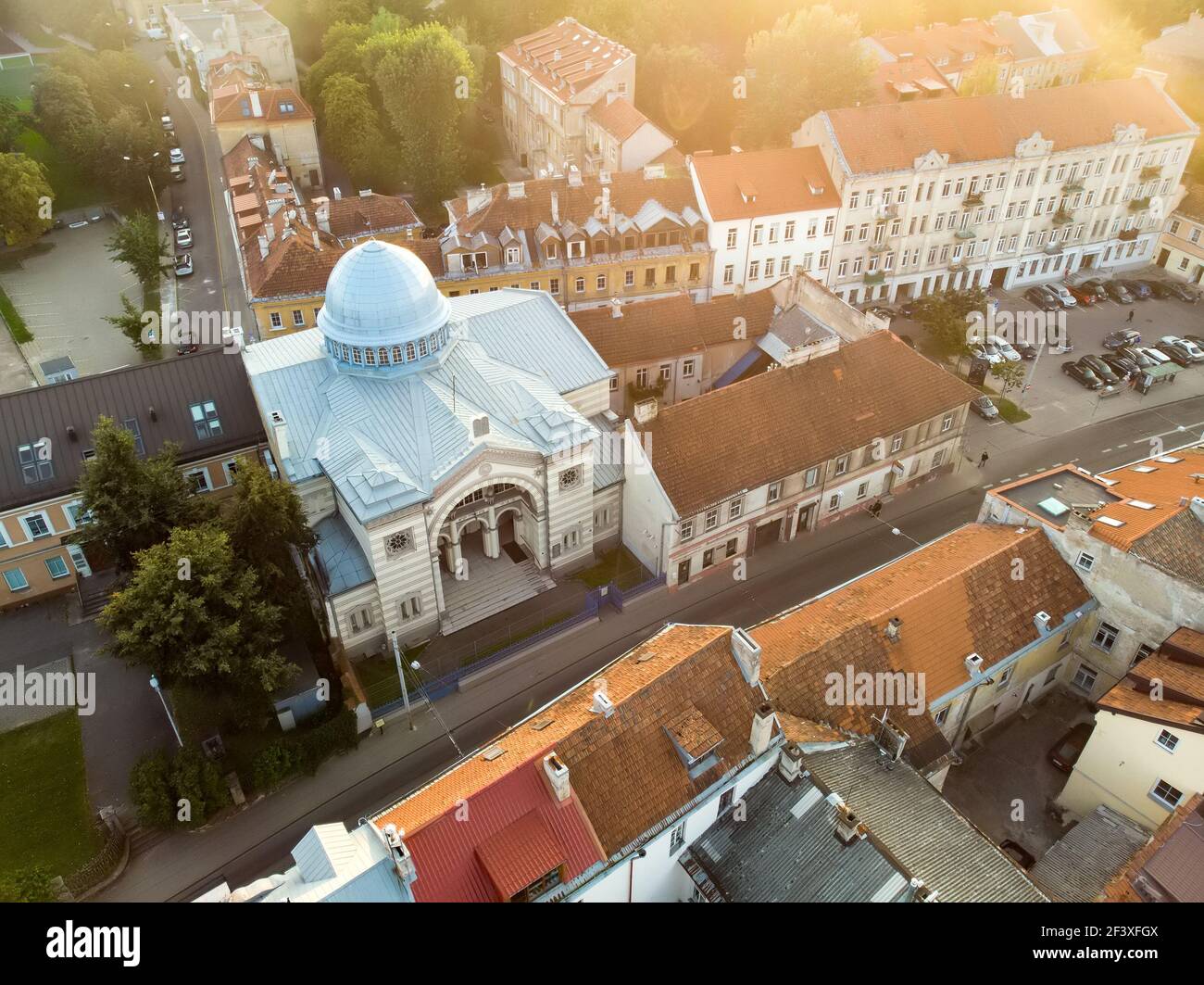 Aerial view of Choral Synagogue of Vilnius, the only synagogue of the ...