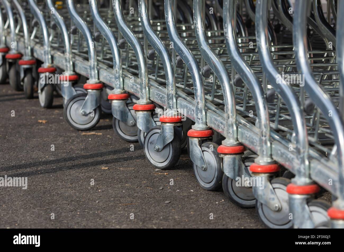 Shopping carts arranged in the parking and entrance area of a giant ...