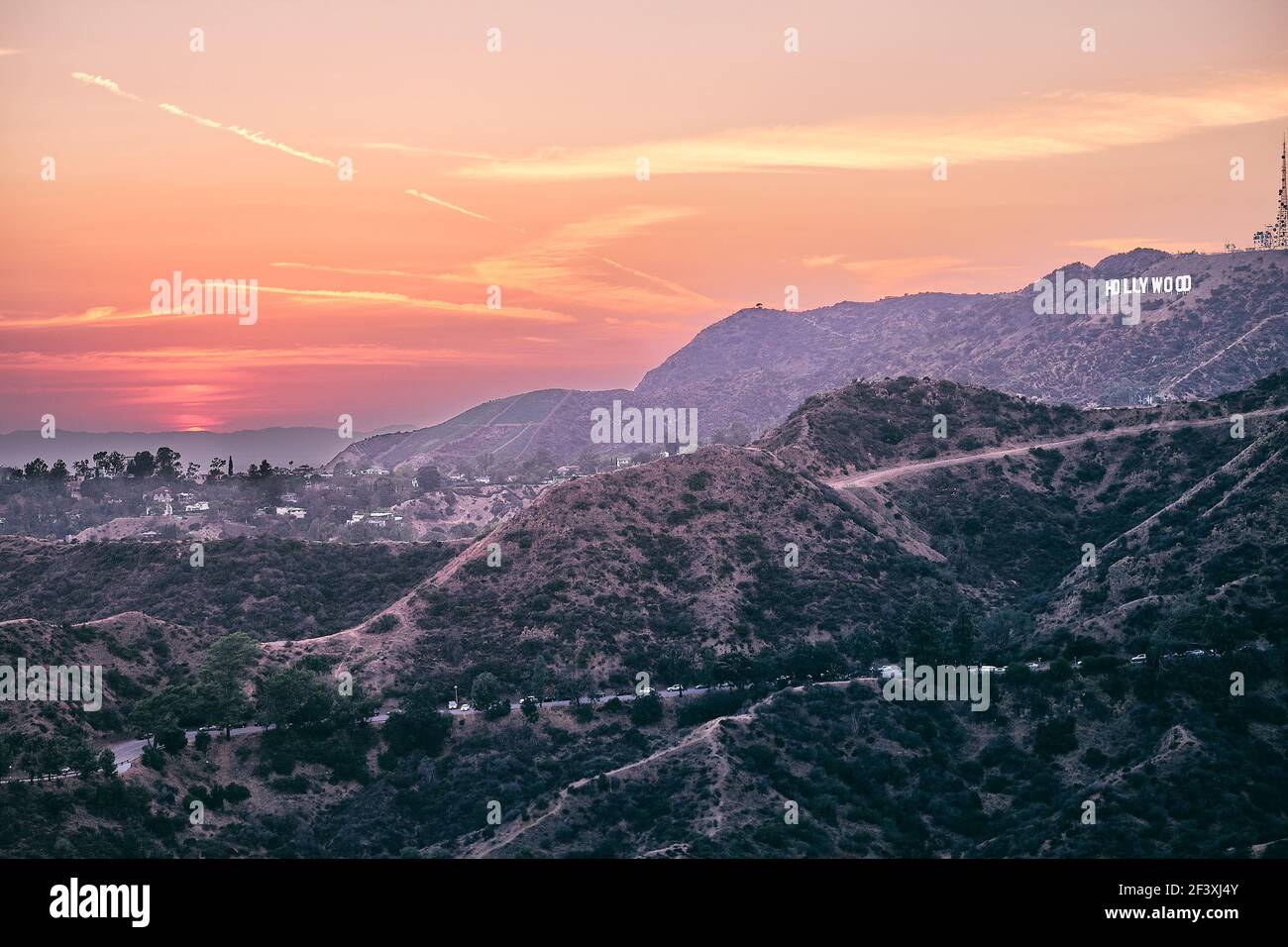 A scenic view of a beautiful sunset coloring the sky, Los Angeles ...