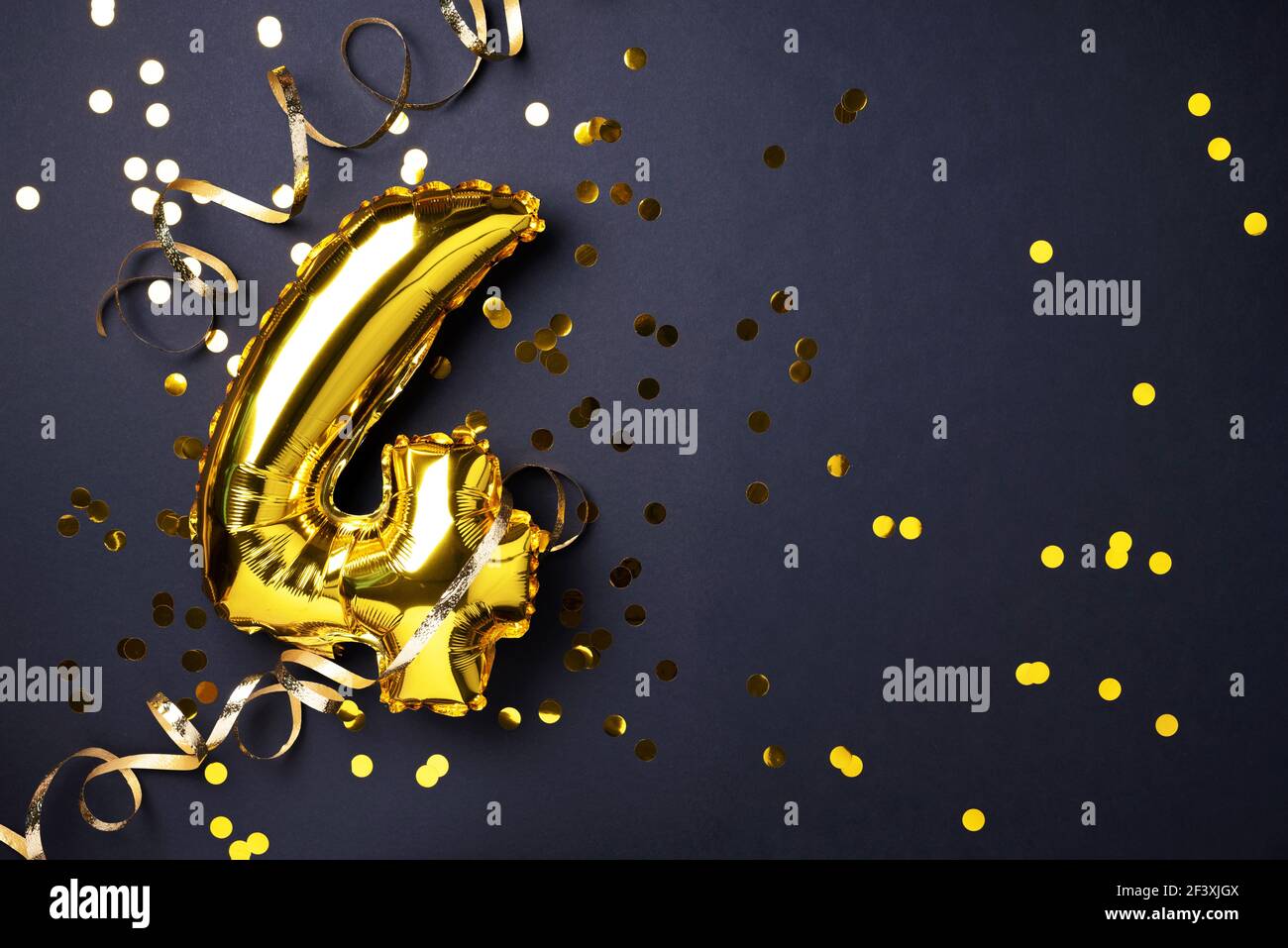 Gold foil balloon number and digit four 4. Birthday greeting card ...