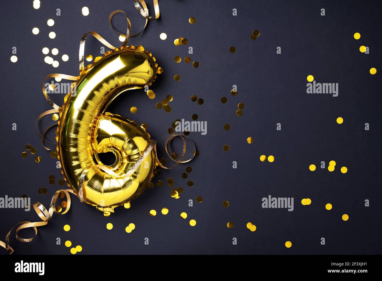 Gold foil balloon number and digit six 6. Birthday greeting card ...