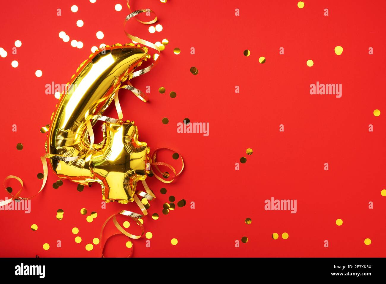 Gold foil balloon number and digit four 4. Birthday greeting card ...