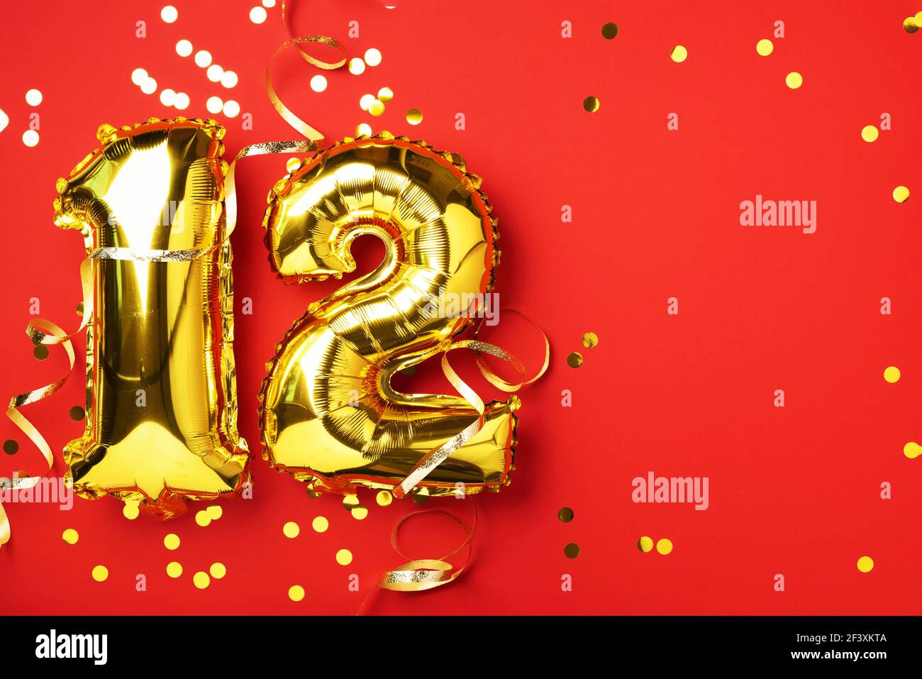 Gold foil balloon number, digit eleven. Birthday greeting card ...