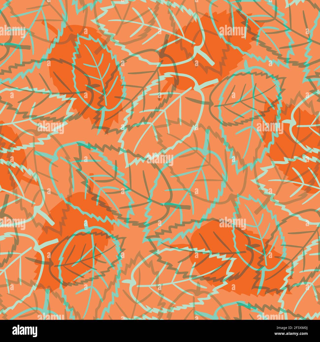 Elm leaf seamless vector pattern background. Hand drawn line art ...