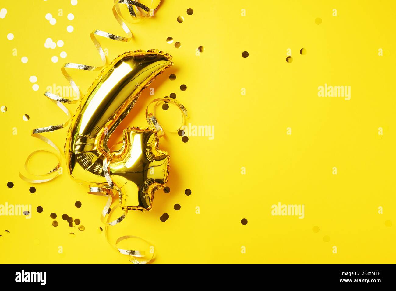 Gold foil balloon number and digit four 4. Birthday greeting card ...