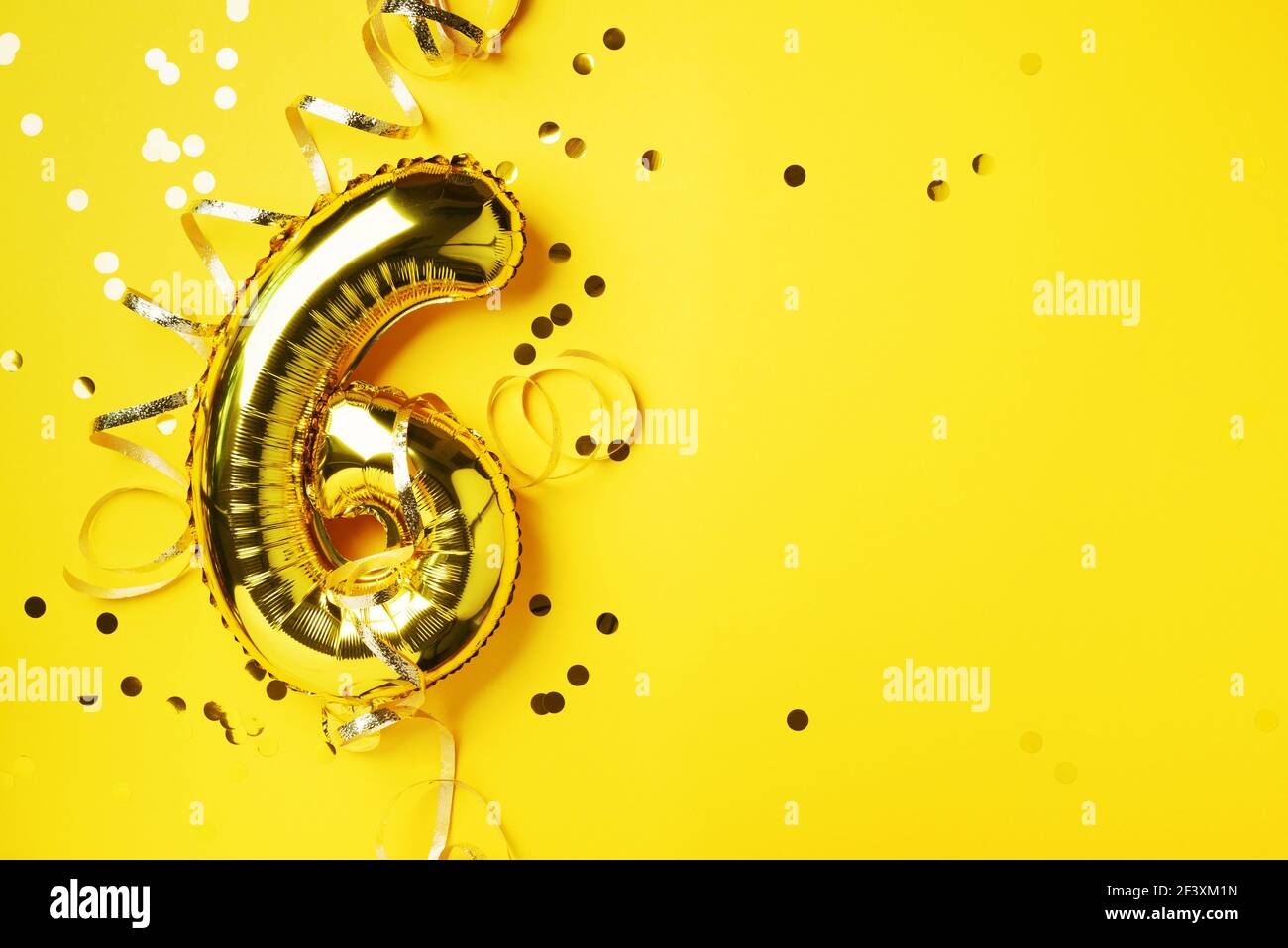 Gold foil balloon number and digit six 6. Birthday greeting card ...