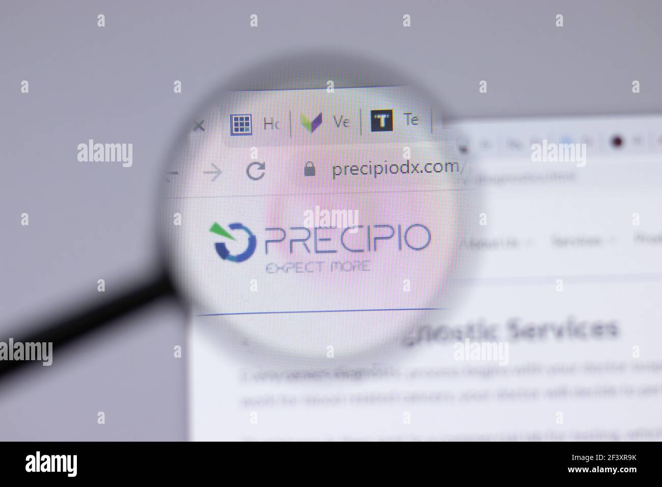 New York, USA - 18 March 2021: Precipio company logo icon on website ...