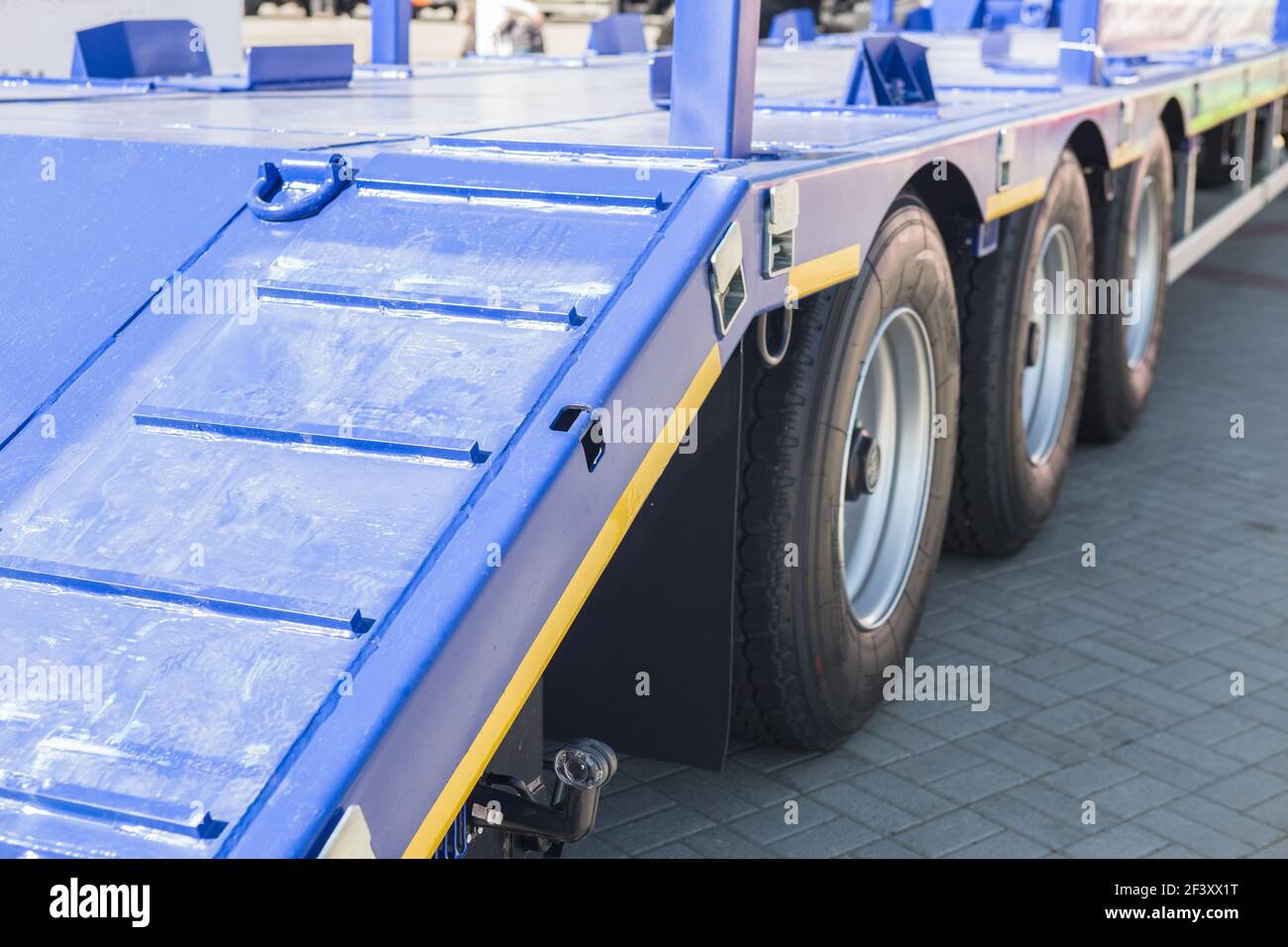 trailer for transportation of large-sized machinery. Back view Stock ...