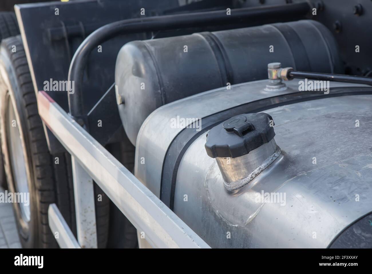 Fuel tank truck with lid. Close-up detail Stock Photo - Alamy