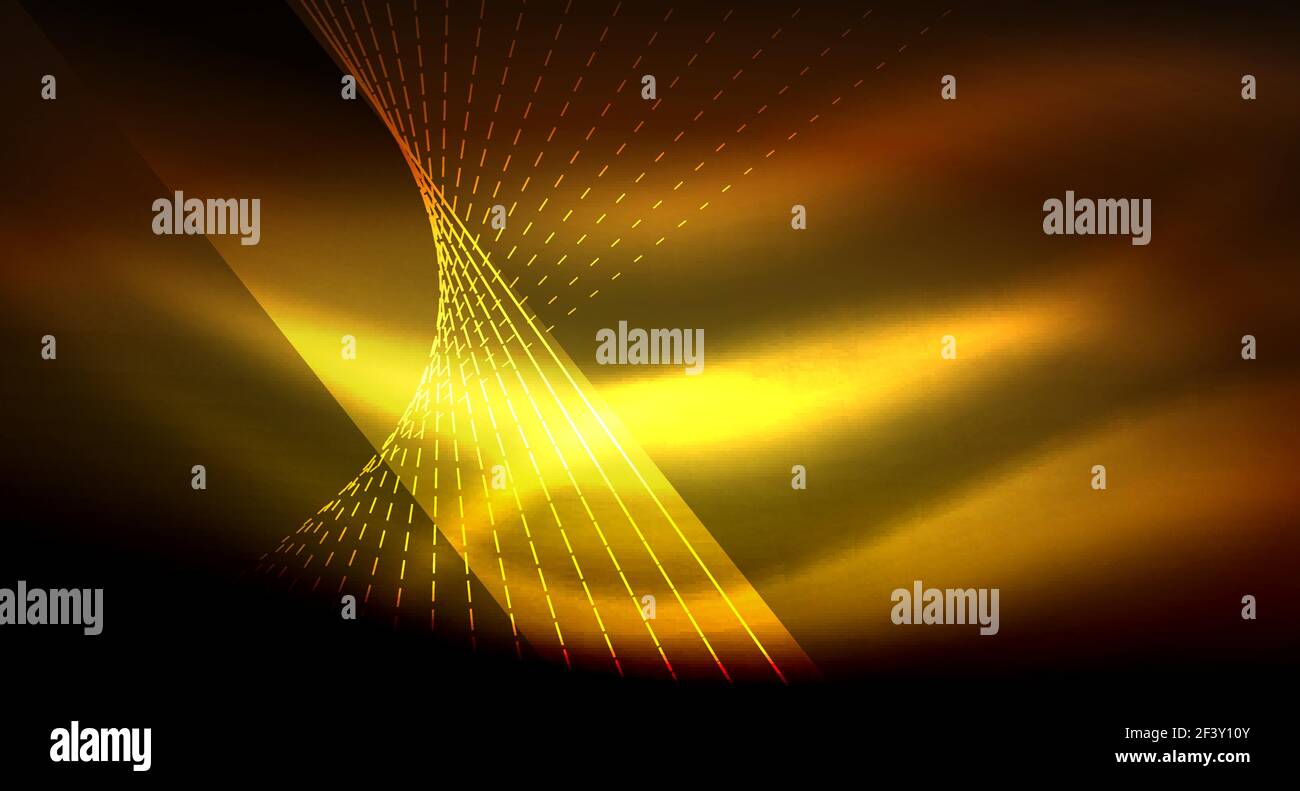 Smooth light effect, straight lines on glowing shiny neon dark ...