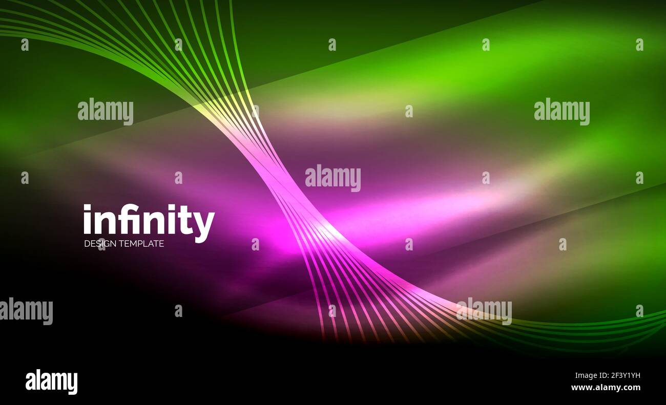 Abstract wave on dark background, shiny glowing neon digital background ...