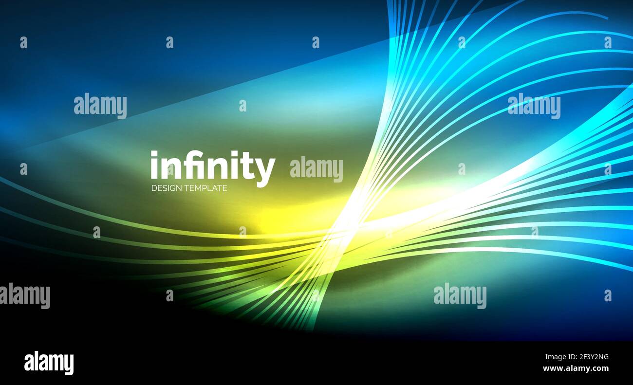 Abstract wave on dark background, shiny glowing neon digital background ...