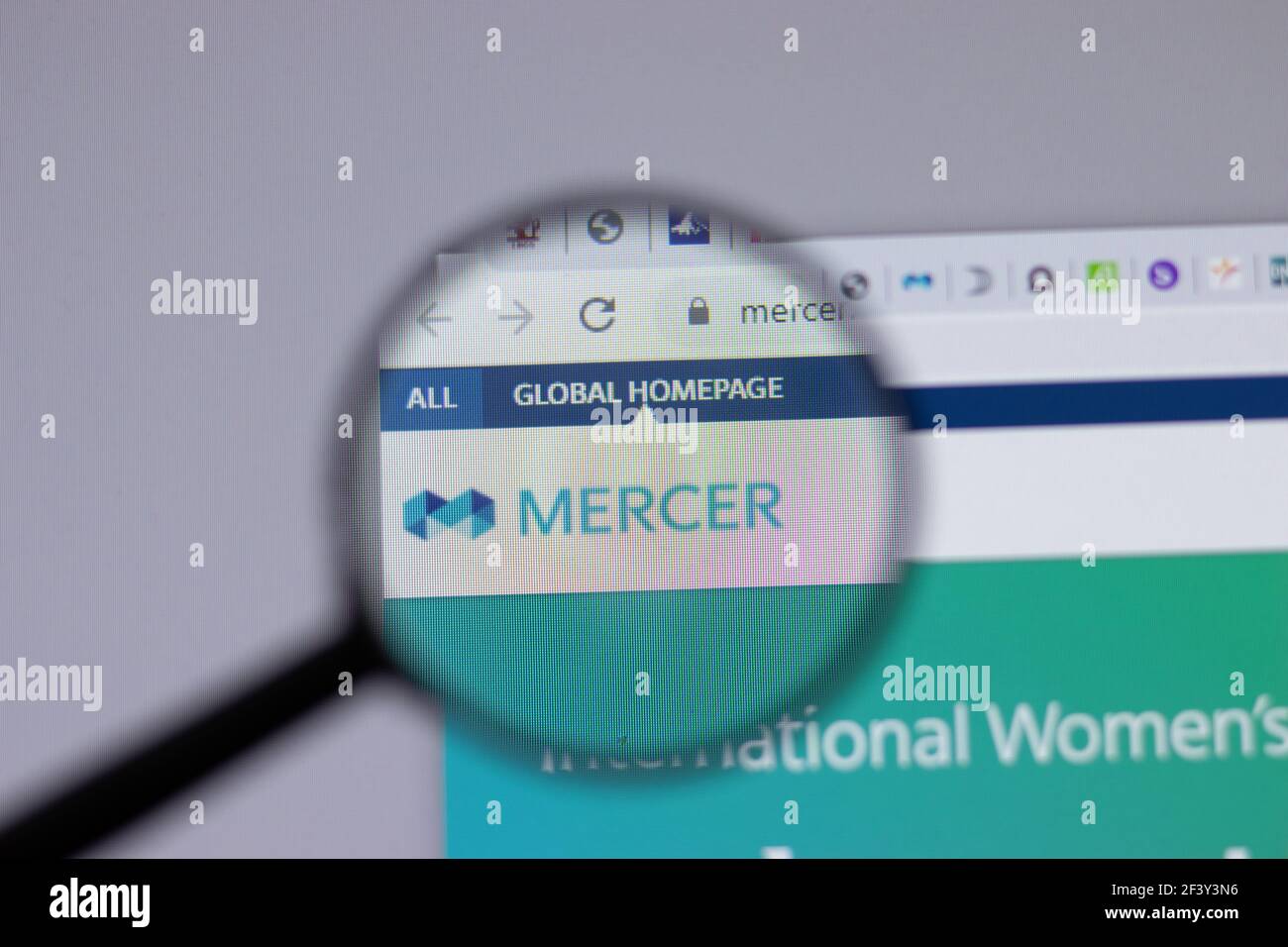 New York, USA - 18 March 2021: Mercer company logo icon on website ...