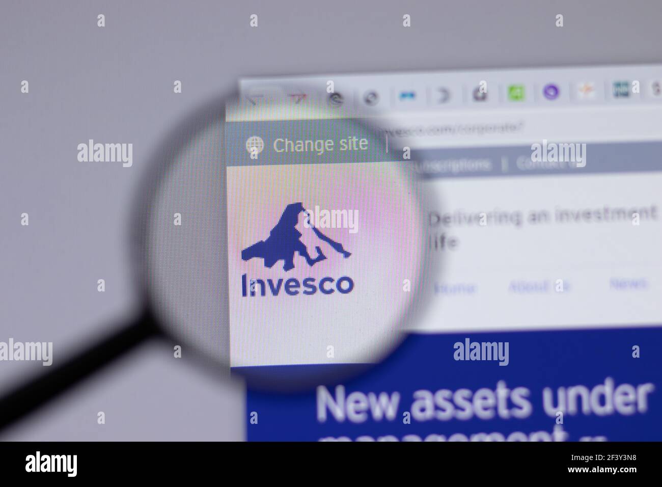 New York, USA - 18 March 2021: Invesco company logo icon on website ...