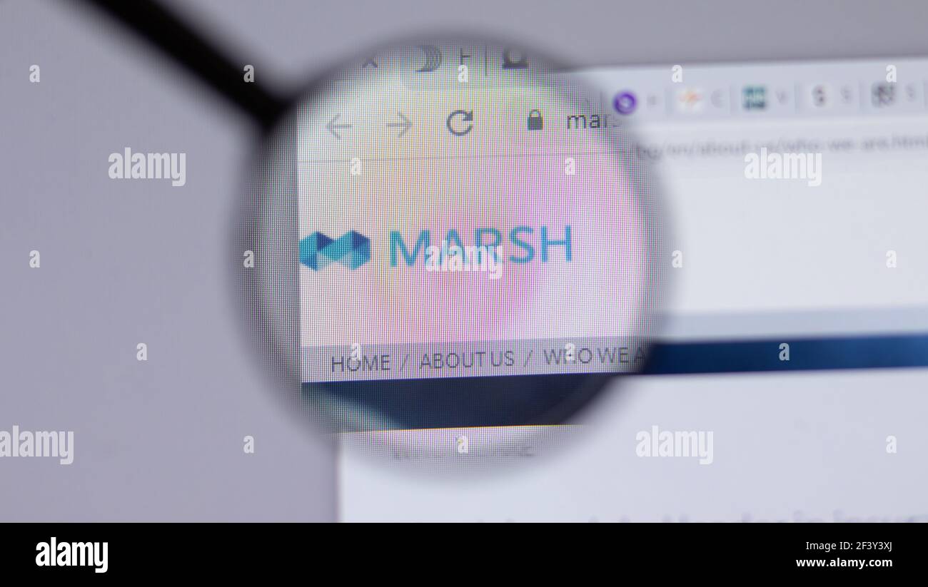 New York, USA - 18 March 2021: Marsh company logo icon on website ...