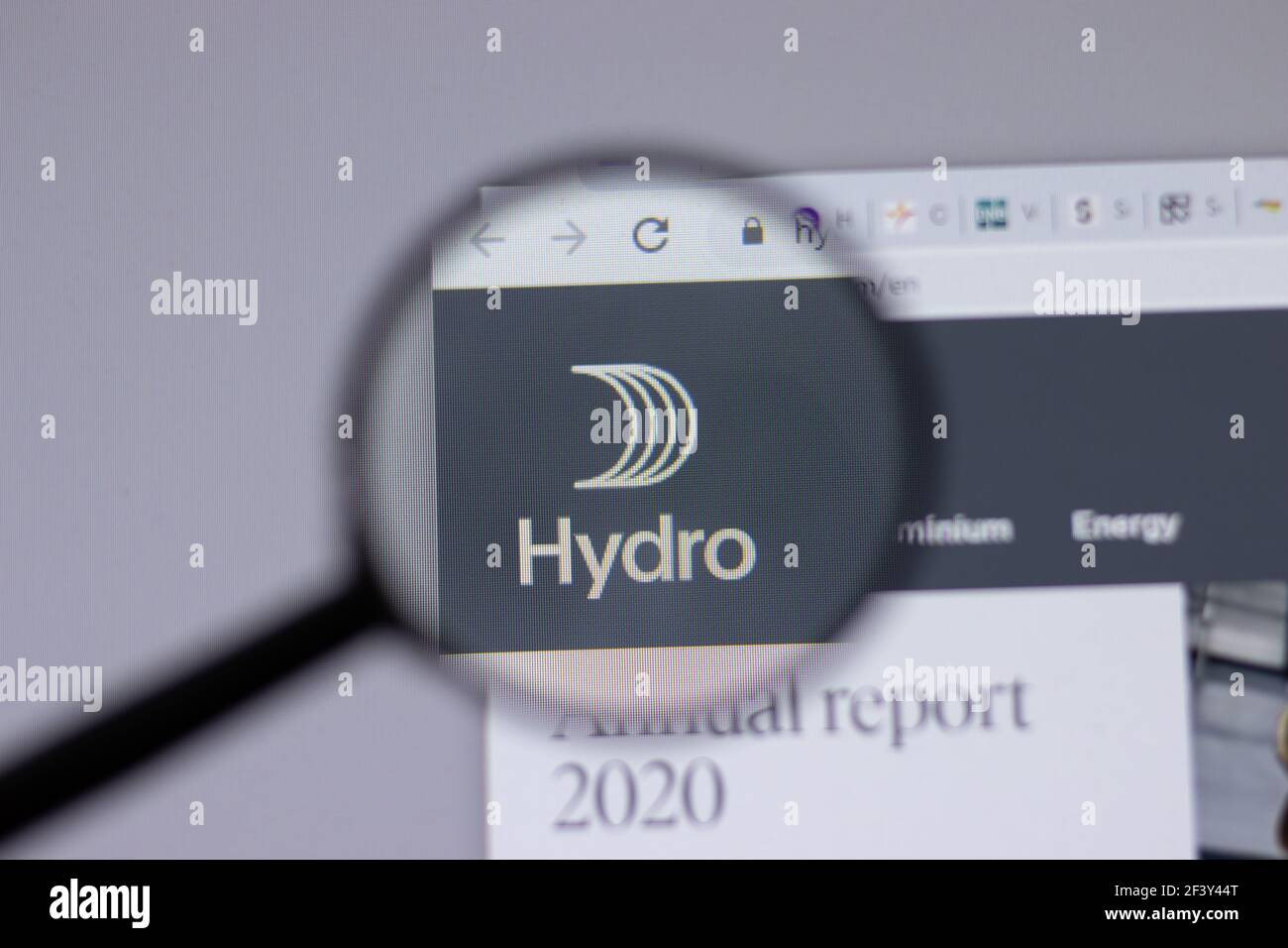 New York, USA - 18 March 2021: Norsk Hydro company logo icon on website ...