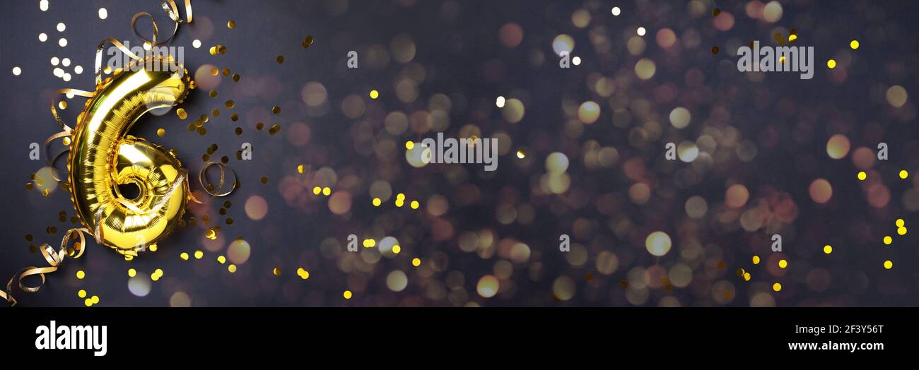 Gold foil balloon number and digit six 6. Birthday greeting card ...
