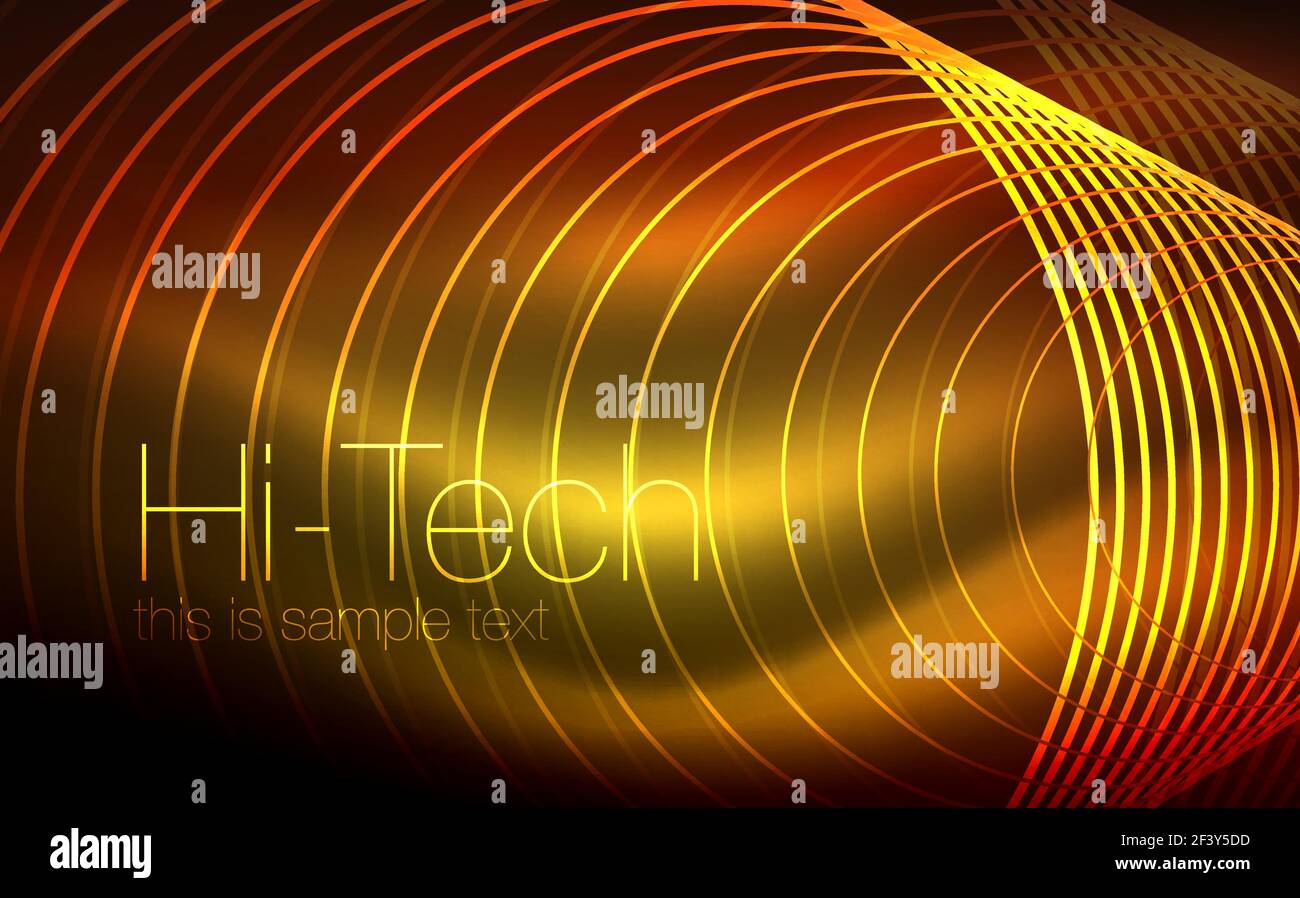 Circular glowing neon shapes, techno background. Abstract shiny ...