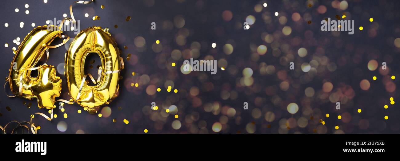 Gold foil balloon number, digit forty. Birthday greeting card with ...