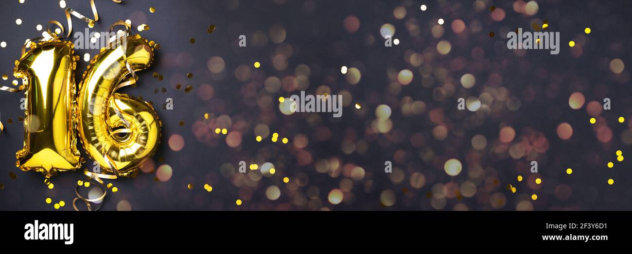 Number 16 gold balloon balloon hi-res stock photography and images - Alamy