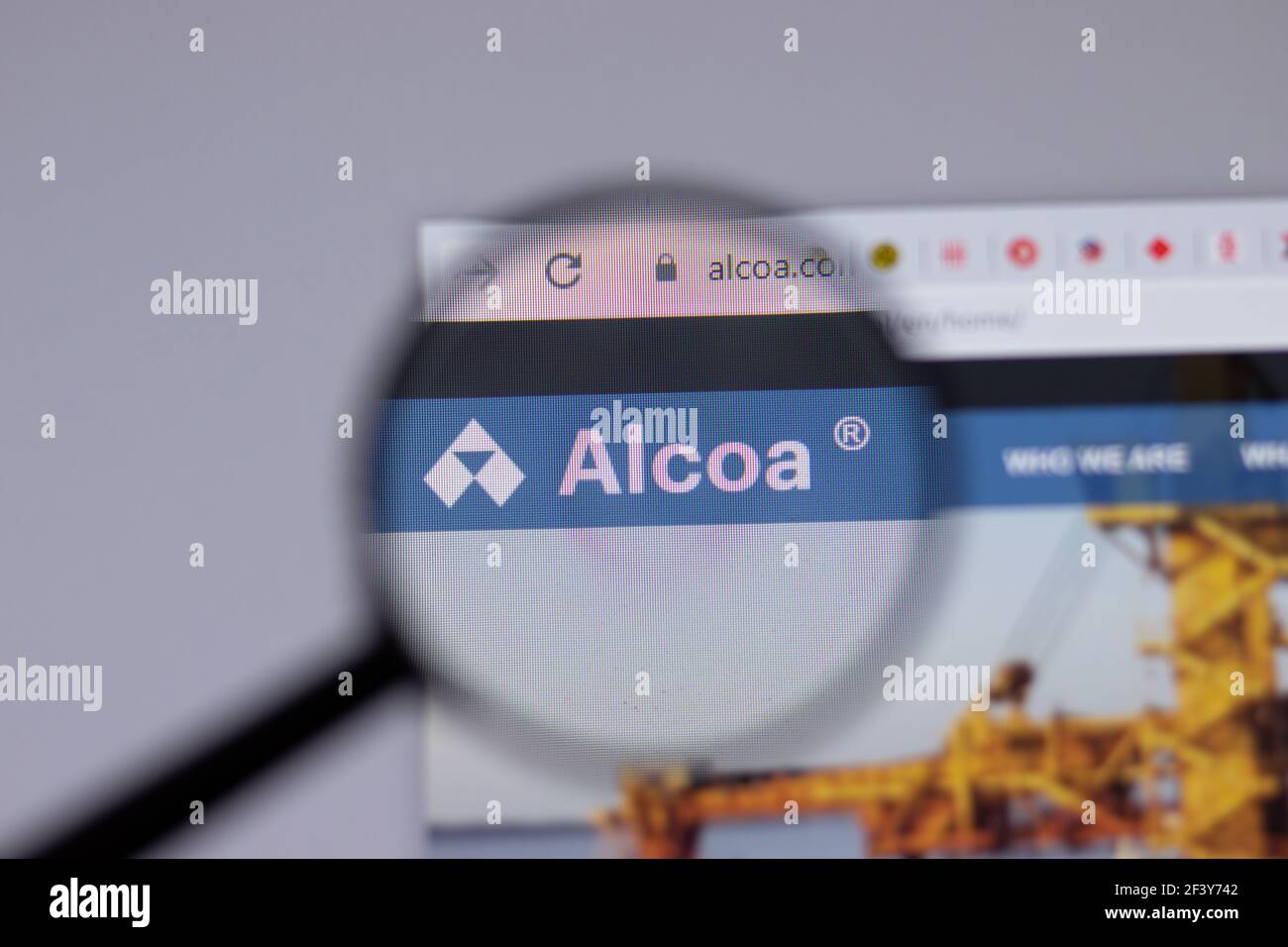 New York, USA - 18 March 2021: Alcoa company logo icon on website ...