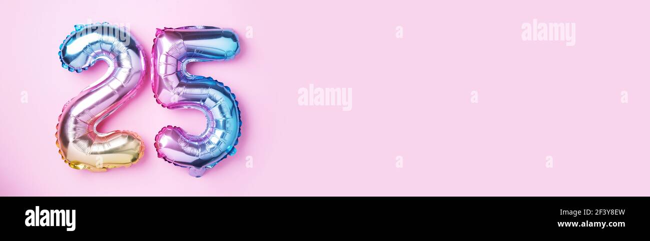 Rainbow foil balloon number, digit twenty-five. Birthday greeting card ...